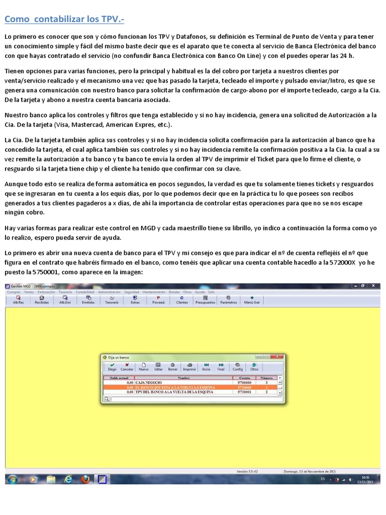 Como Contabilizar Los TPV | PDF | Bancos | Punto de venta