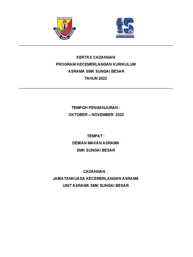 Kertas Kerja Program Kecemerlangan Asrama 2022 | PDF