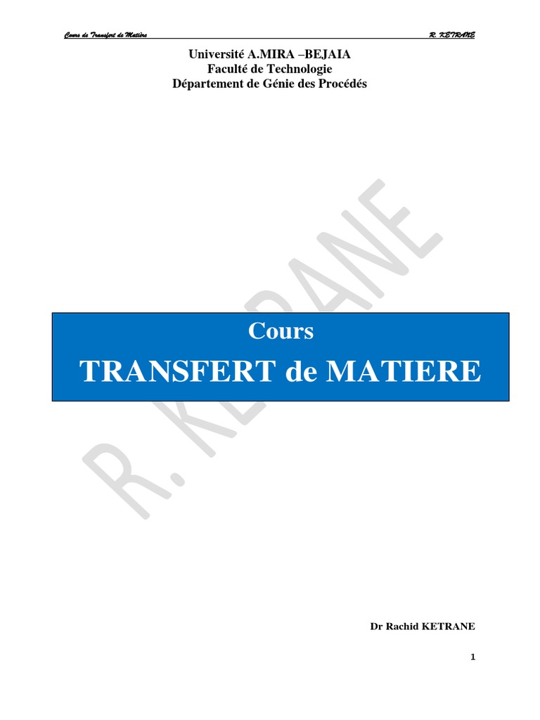 Cours sur le Transfert de Matière | PDF | Concentration molaire ...