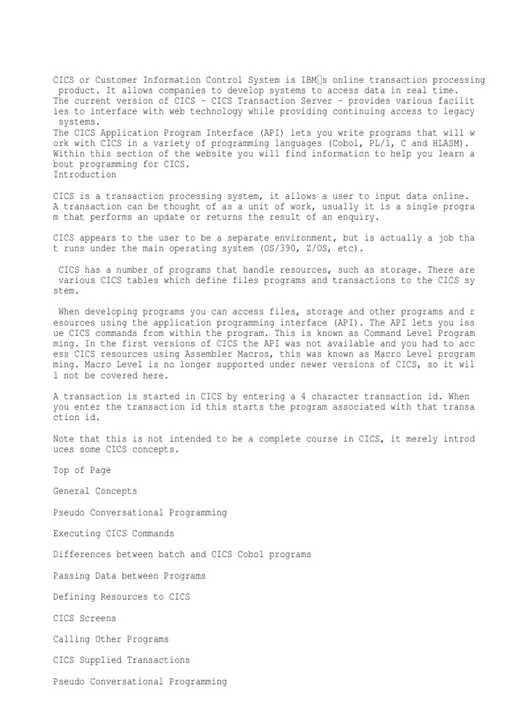 CICS Basics | PDF | Assembly Language | Systems Engineering