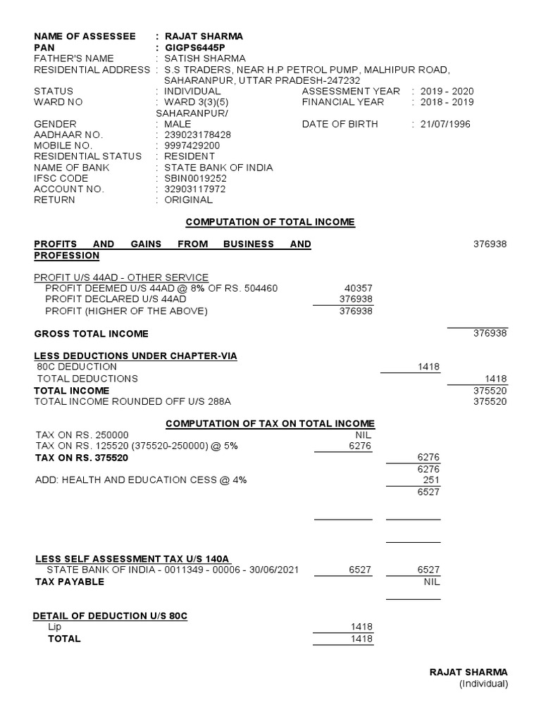 Computation 2019-2020 | PDF | Taxes | Tax Deduction