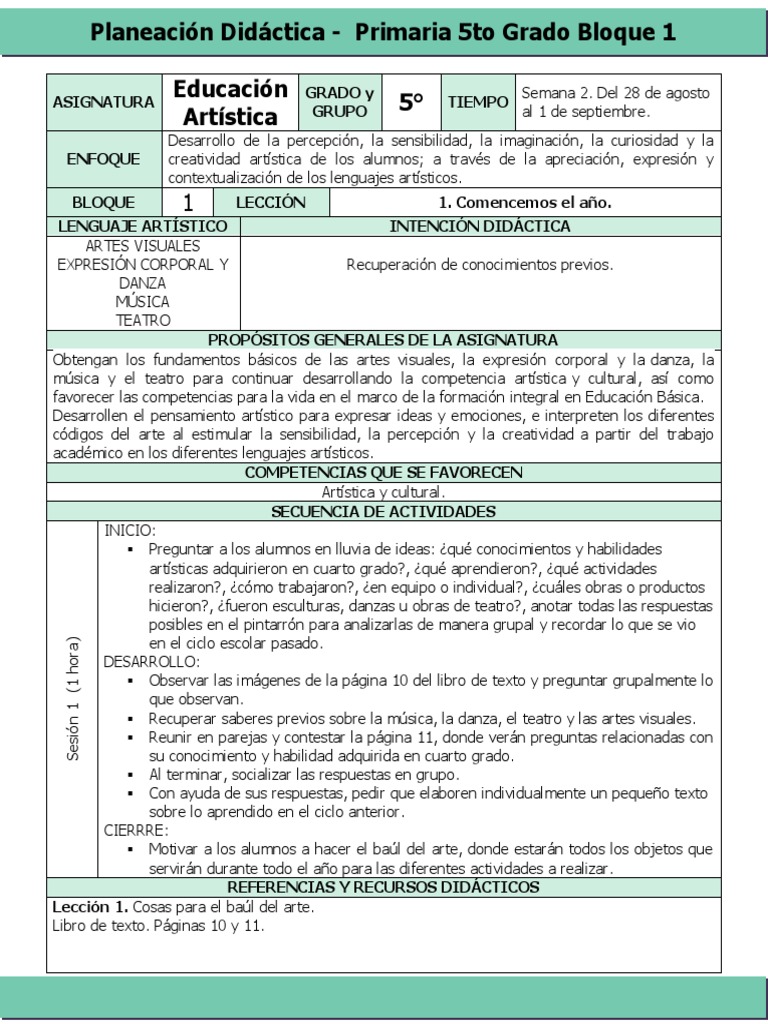 Plan 5to Grado - Bloque 1 Educaci N Art¡stica (2016-2017) | PDF | Creatividad | Bailes