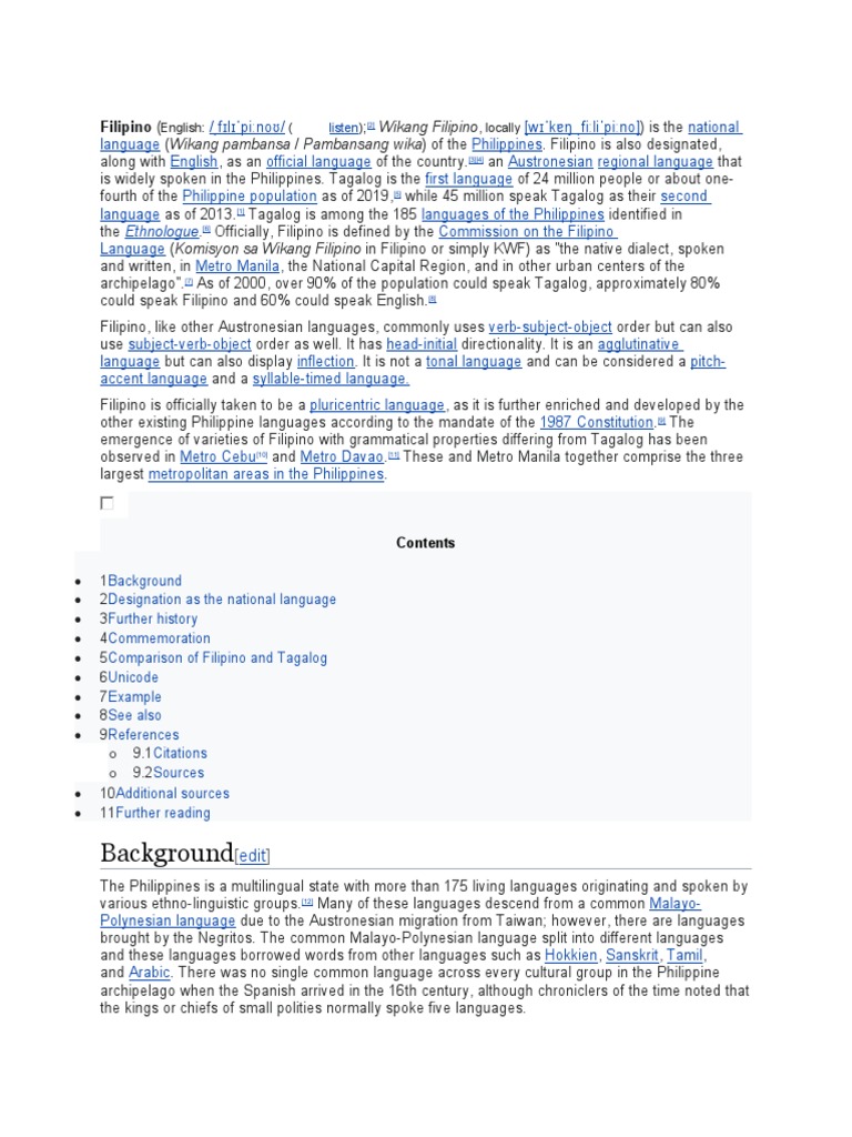 Filipino | PDF | Philippines | Languages