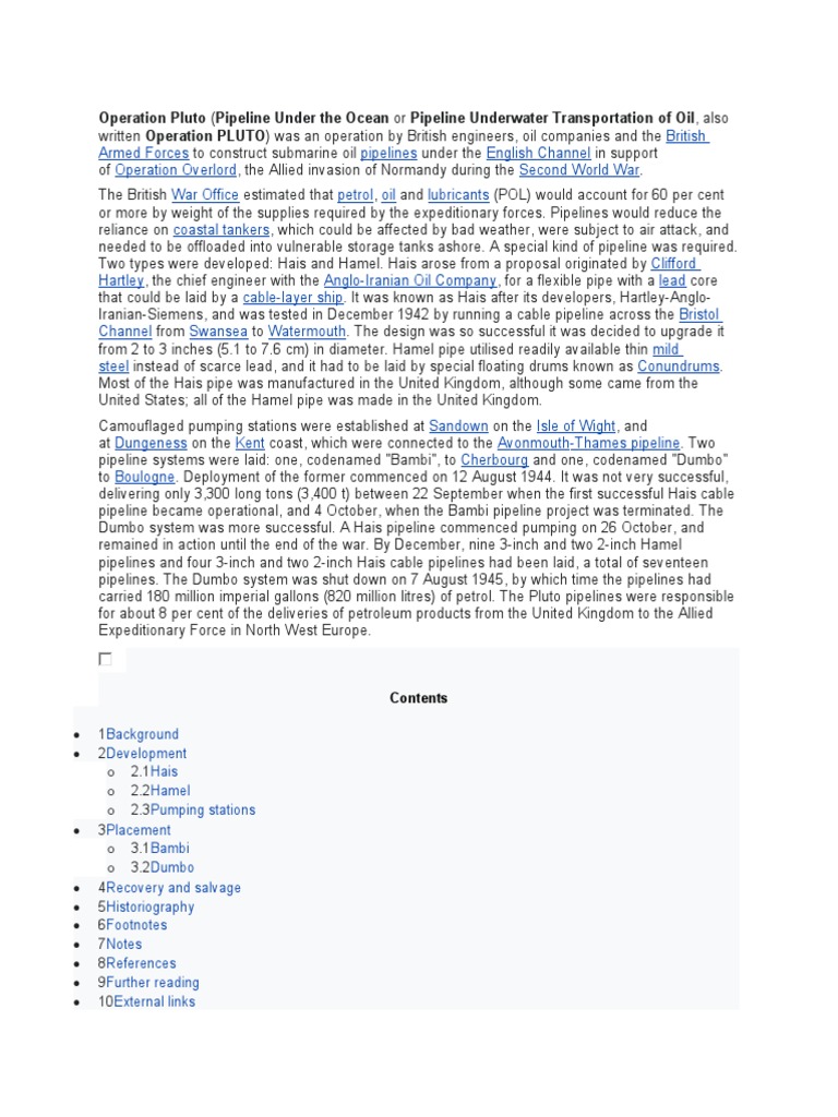 Operation Pluto Pdf Social Science Travel