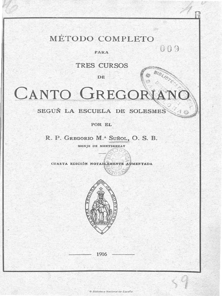 Método Completo de Canto Gregoriano, Gregorio Suñol, O.S.B., 1916 | PDF ...