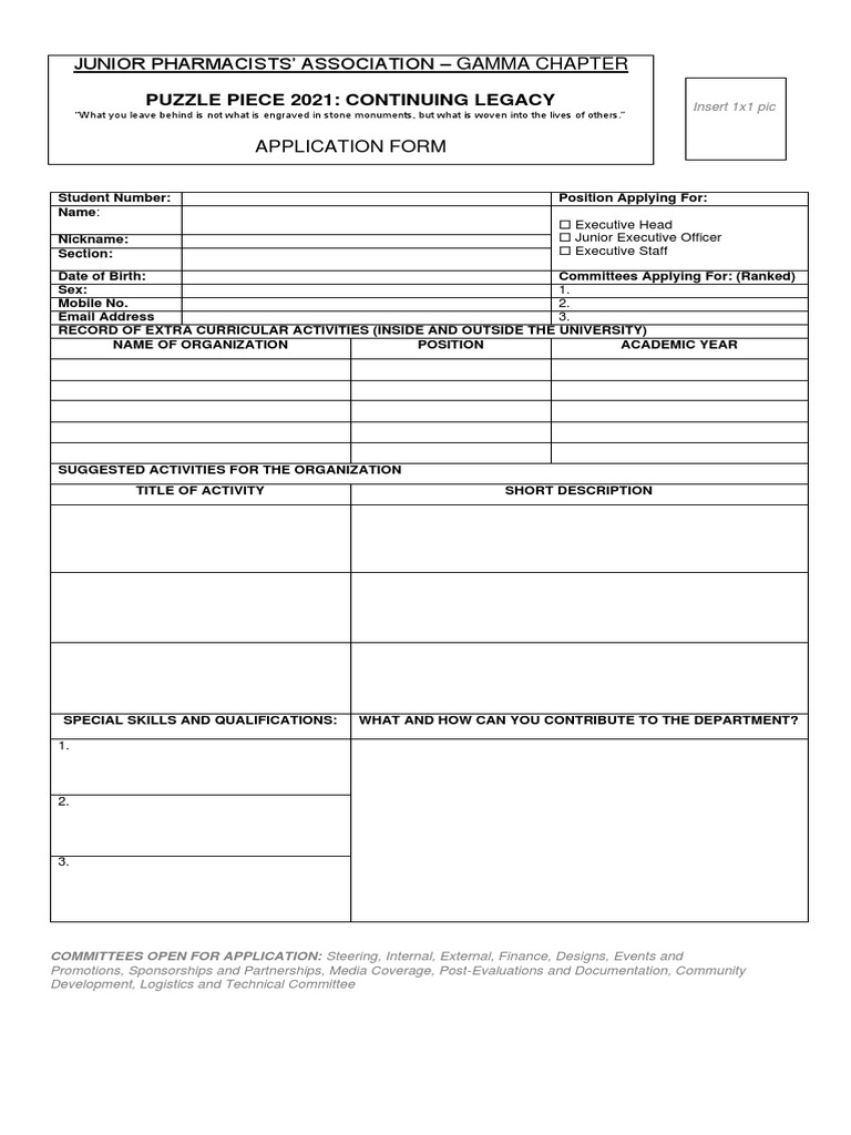 Puzzle Piece Form 2021 | PDF