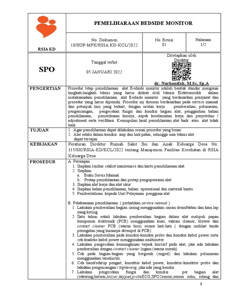 SPO PEMELIHARAAN Bedside Monitor | PDF