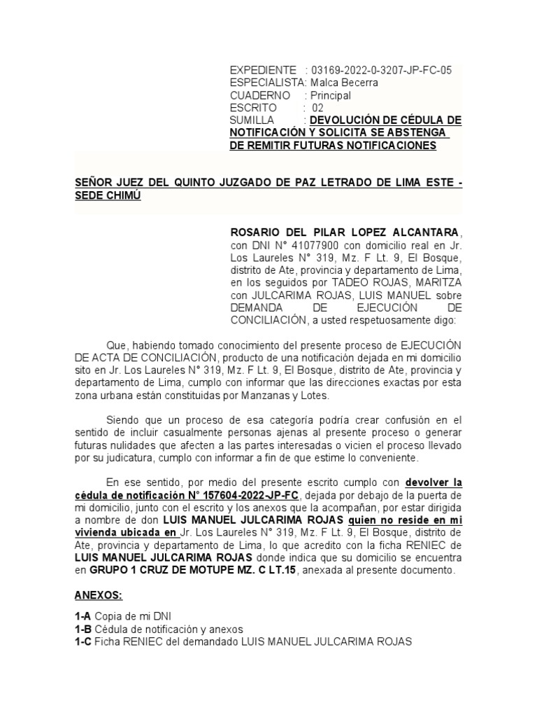 Devolución de Cédula | PDF