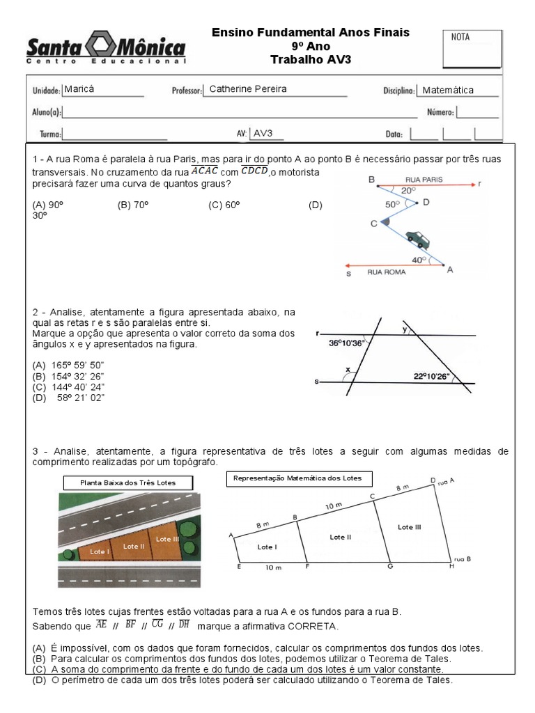AV3 Trabalho | PDF | Triângulo | Geometria