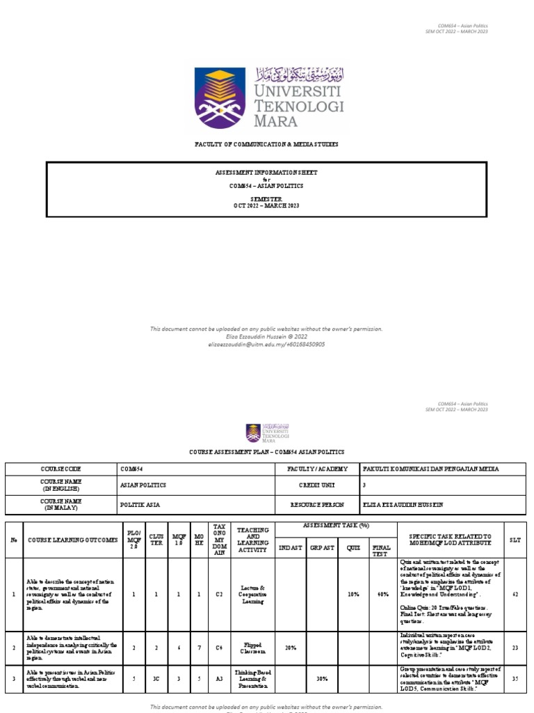 Assessment Information Summary Sheet | PDF | Turnitin | Rodrigo Duterte