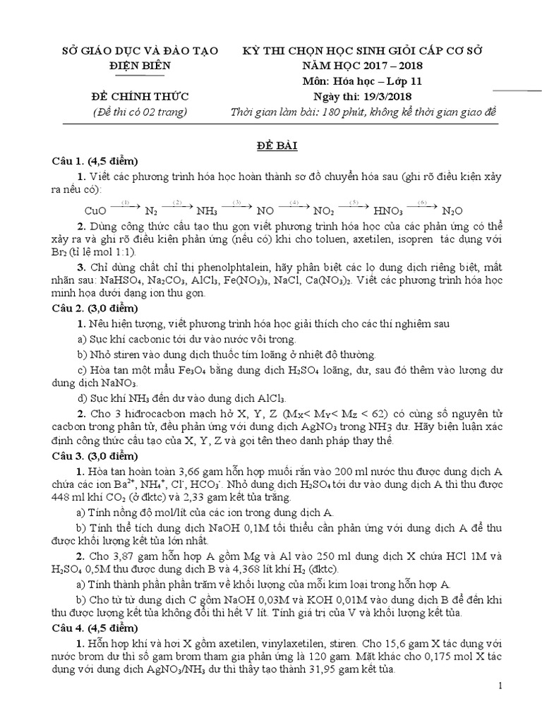 HSG 11 ĐIỆN BIÊN 2017-2018 | PDF