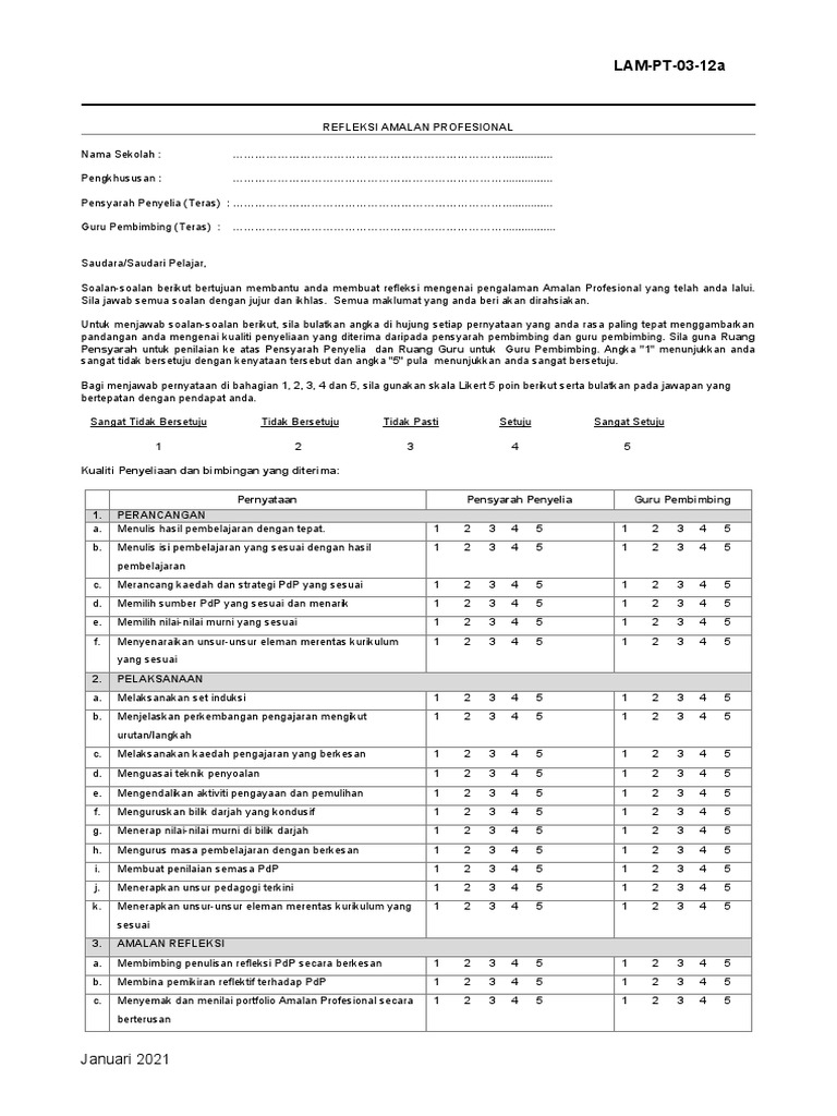 Lam PT 03 12a Refleksi Amalan Profesional | PDF