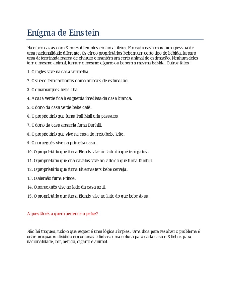 Enígma de Einstein | PDF | Xadrez