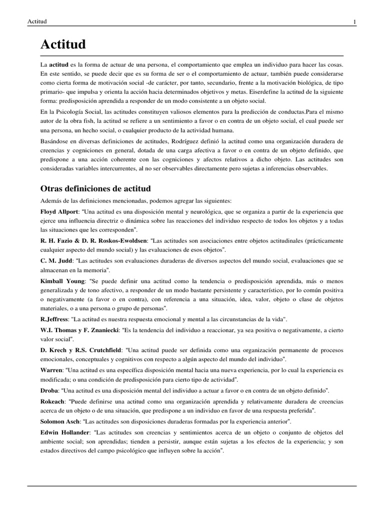 Actitud | PDF | Actitud (psicología) | Conceptos psicologicos