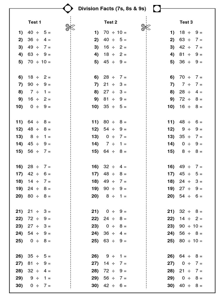 Division Facts 7 8 and 9 | PDF