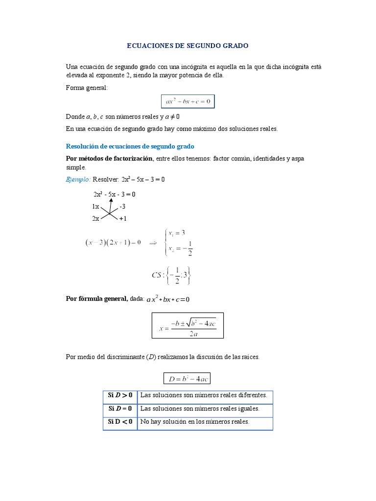 Ecuaciones de Segundo Grado | PDF | Ecuación cuadrática | Ecuaciones
