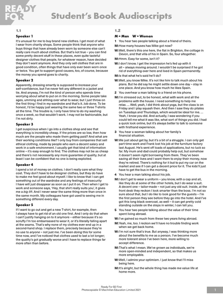 RfB2F - SB Audioscripts - Unit 1 | PDF