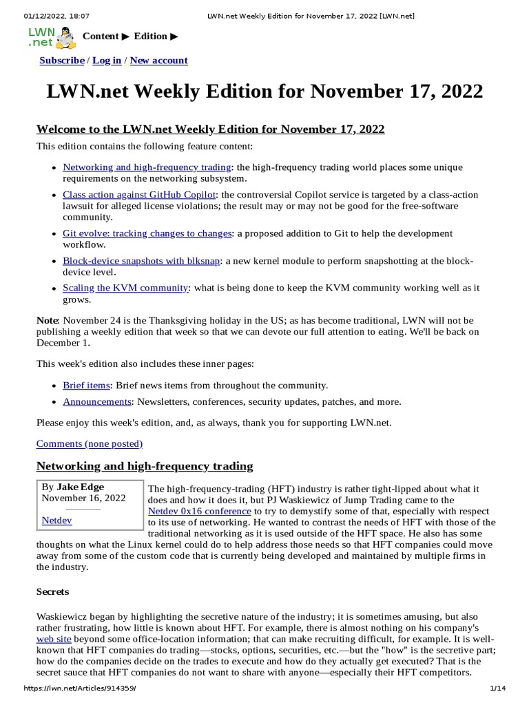 Weekly Edition For November 17, 2022 (LWN - Net) | PDF | High Frequency Trading | Central ...