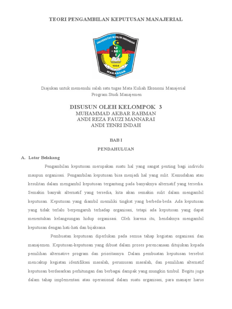 Teori Pengambilan Keputusan Manajerial | PDF