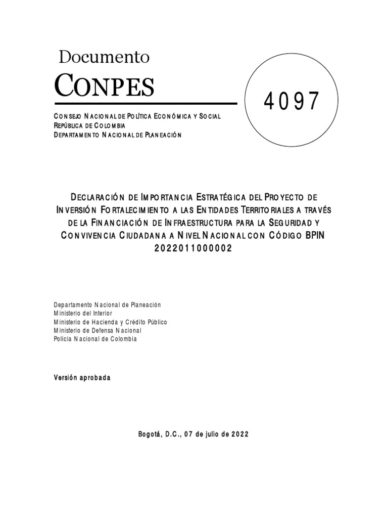 Conpes 4097 | PDF | Policía | Ministerio (Departamento de Gobierno)