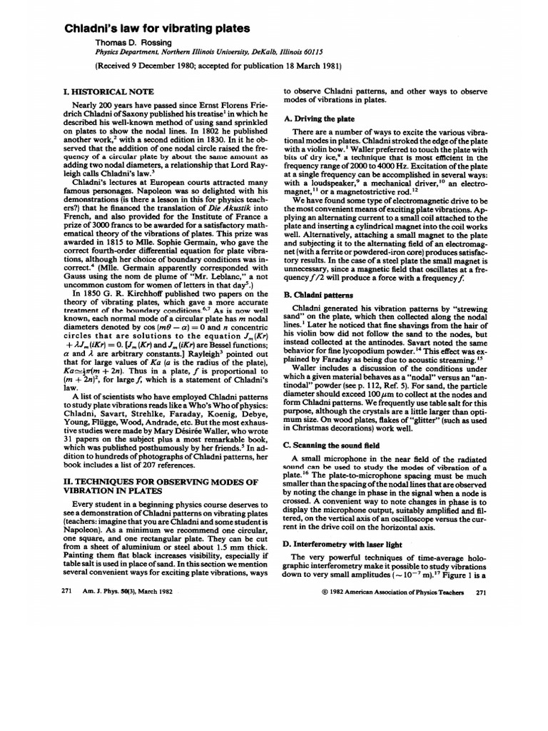 Chladnis Law For Vibrating Plates | PDF