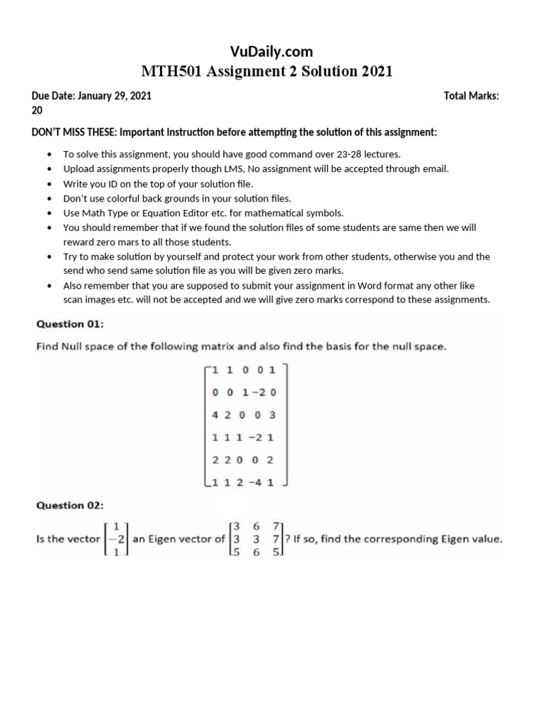 MTH501 Assignment 2 Solution | PDF