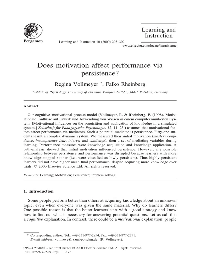Motivation's Impact on Learning Persistence | PDF | Learning | Motivational