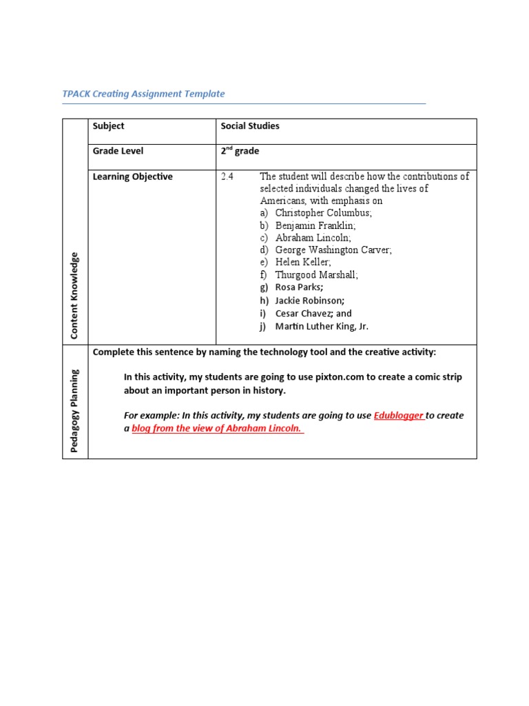 Tpack Creating Assignment Template | PDF | Teachers | Communication