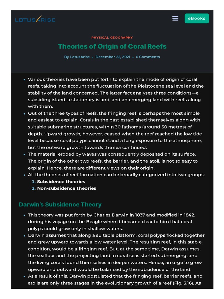 Theories of Origin of Coral Reefs | PDF