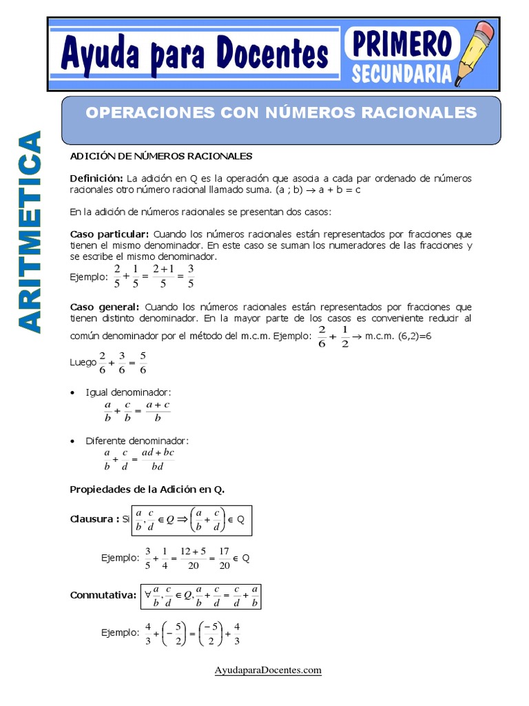 Operaciones Q 1° Secundaria | PDF | Sustracción | Número racional
