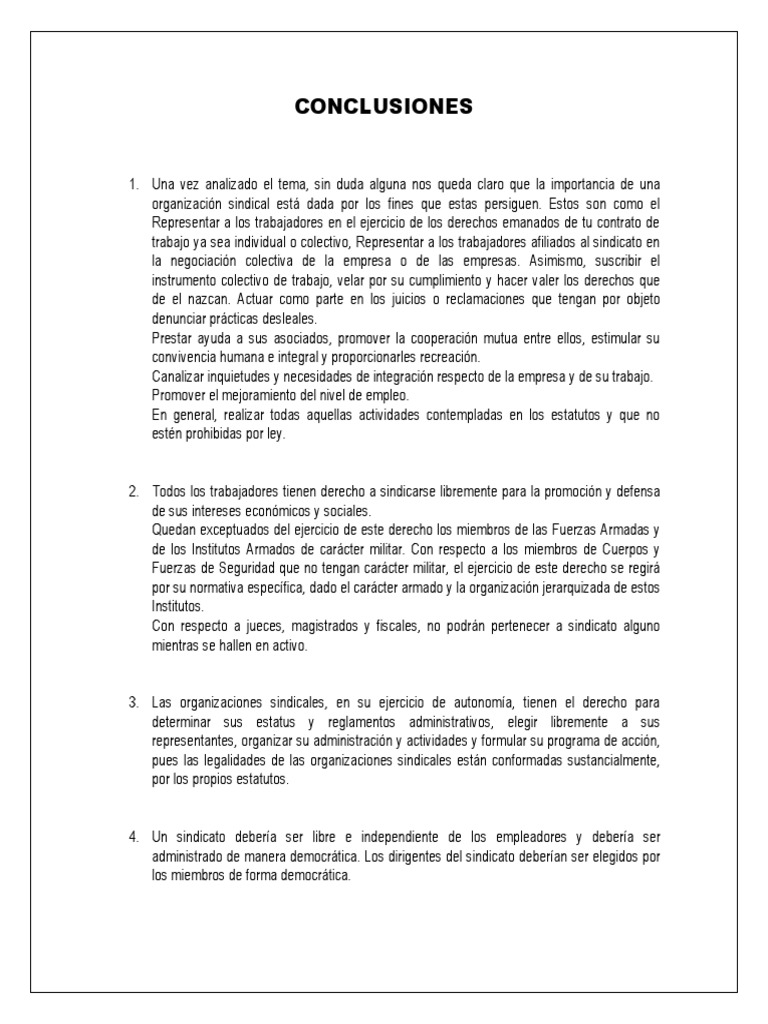 CONCLUSIONES | PDF | Sindicato | Business