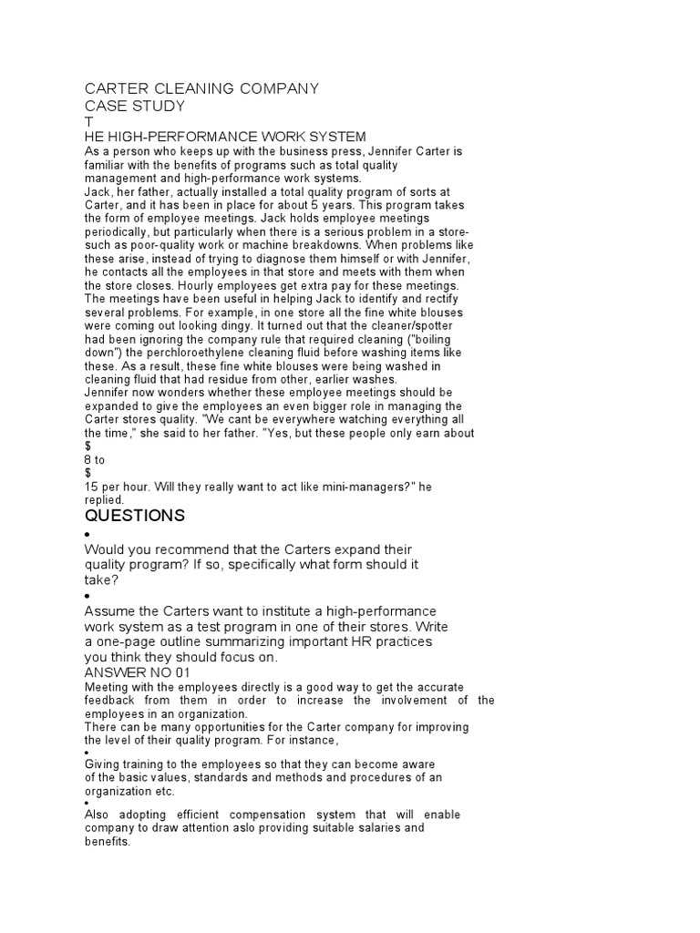 Carter Cleaning Company | PDF | Employment | Incentive