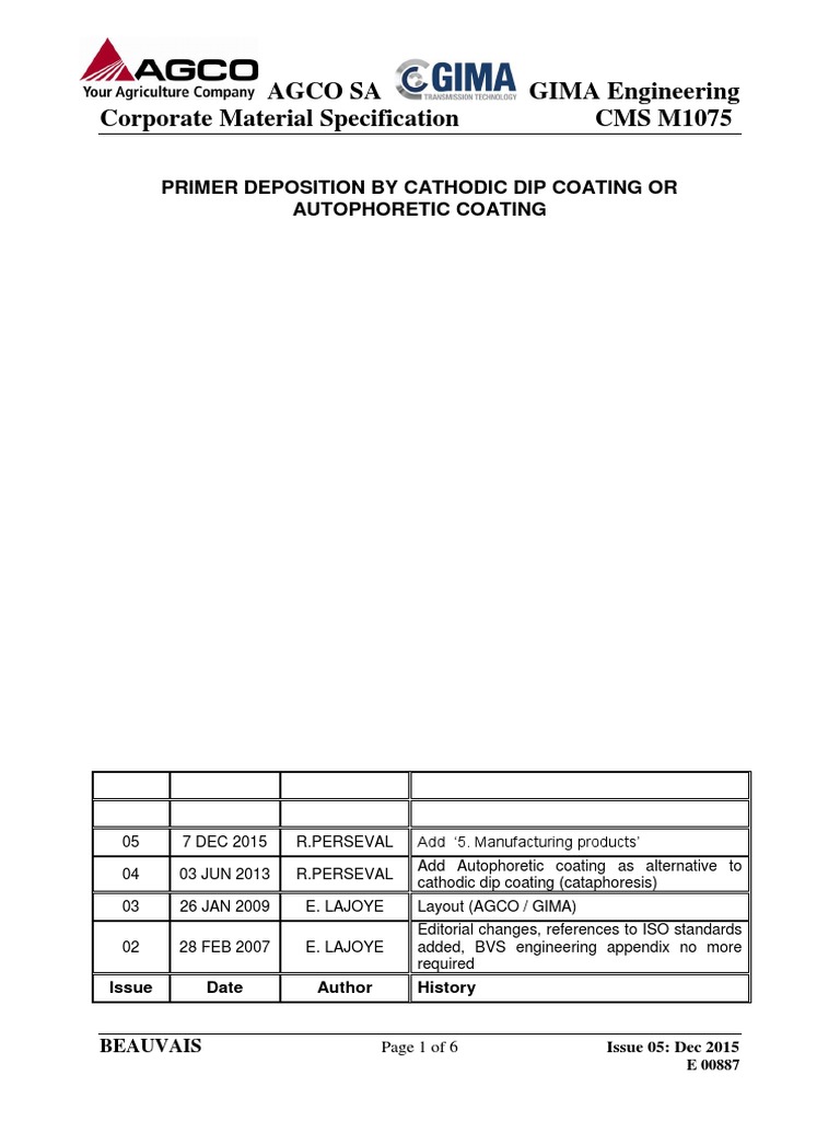 Agco Sa GIMA Engineering Corporate Material Specification CMS M1075 | PDF