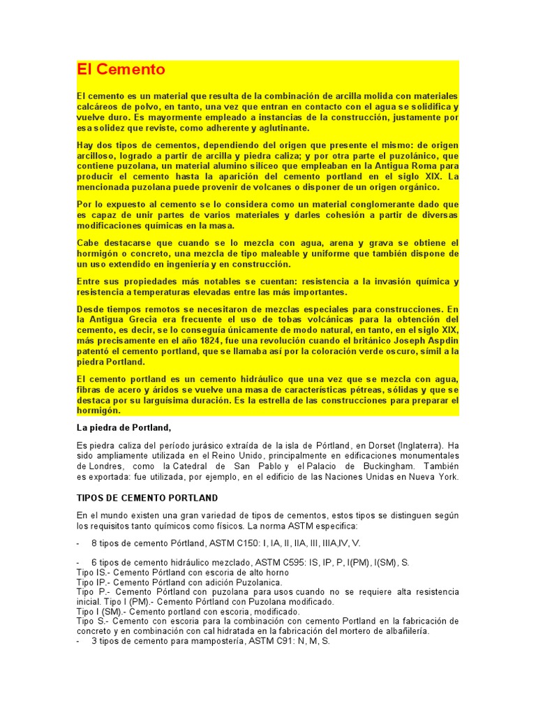 El Cemento | PDF | Cemento | Hormigón