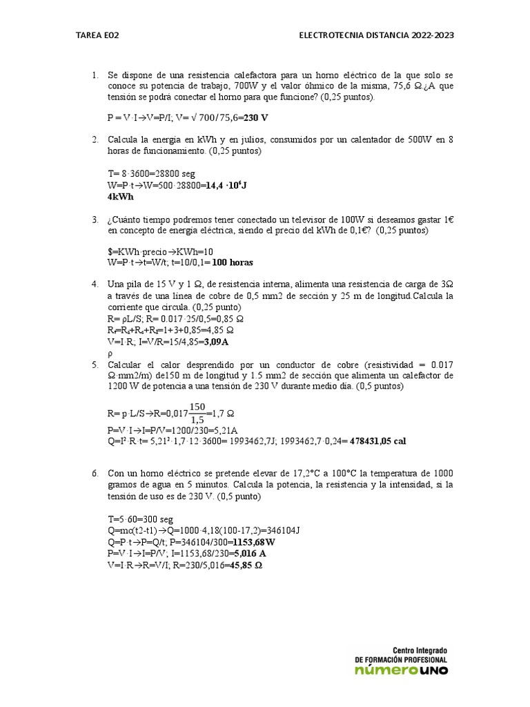 Tarea 02 | PDF | Resistencia Eléctrica y Conductancia | Energia electrica