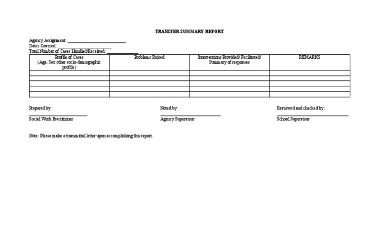 TRANSFER SUMMARY REPORT Casework | PDF