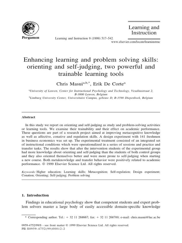Enhancing Learning and Problem Solving Skills Orienting and | PDF | Metacognition | Learning