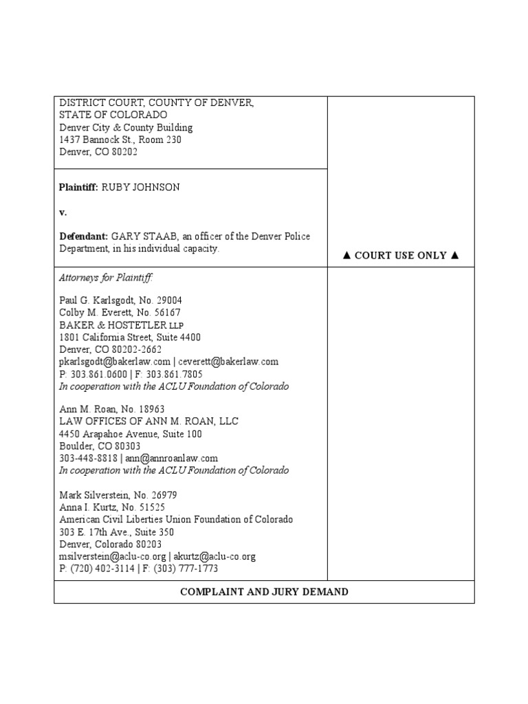 Ruby Johnson v. Detective Gary Staab - Complaint For Damages - 12-01-2022 | PDF | Probable Cause ...