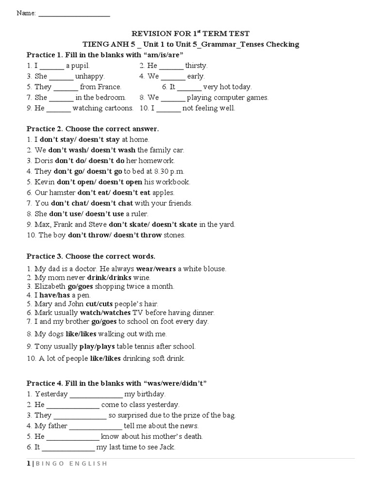 TA5 - Revision U1 To U5 - Grammar - Tenses Checking | PDF