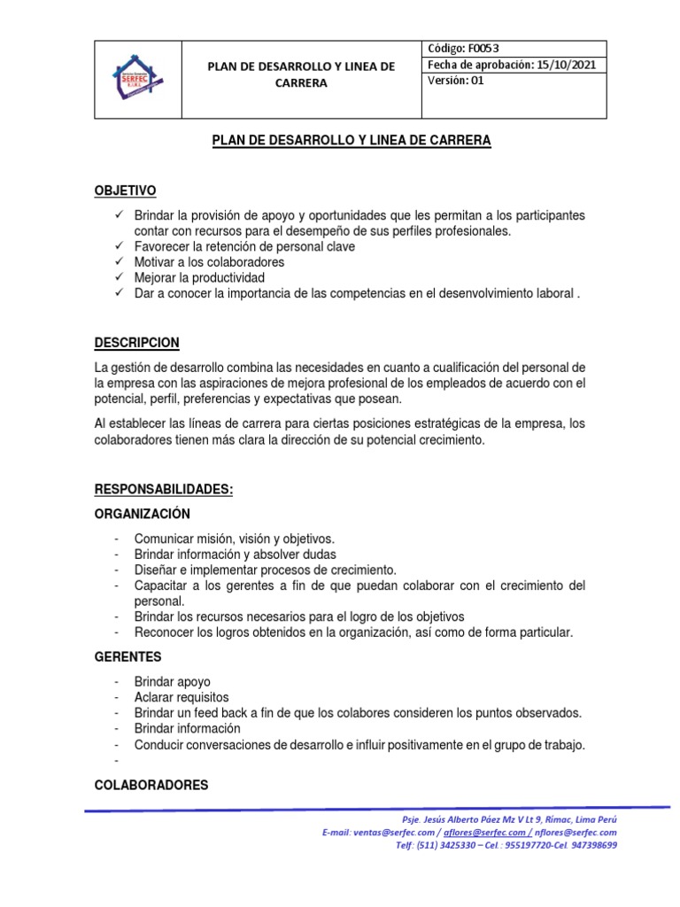 04.plan de Desarrollo y Linea de Carrera | PDF | Marketing | Evaluación