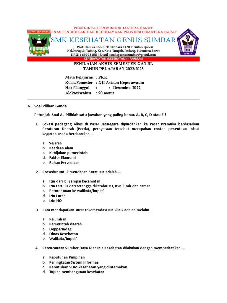 Format Dan Contoh Soal PAS Ganjil | PDF