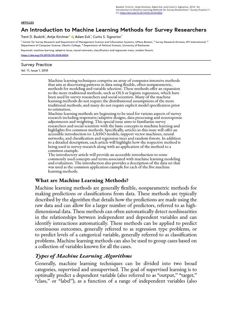 An Introduction To Machine Learning Methods For Survey Researchers A