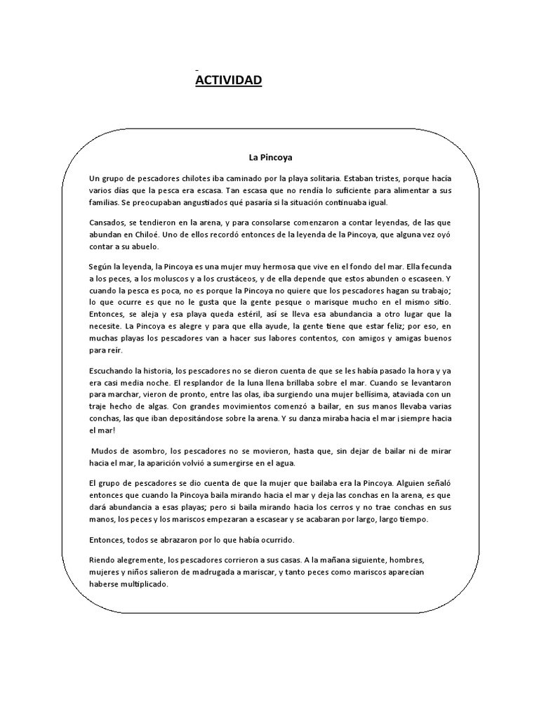 La leyenda de la Pincoya y la abundancia de la pesca | PDF