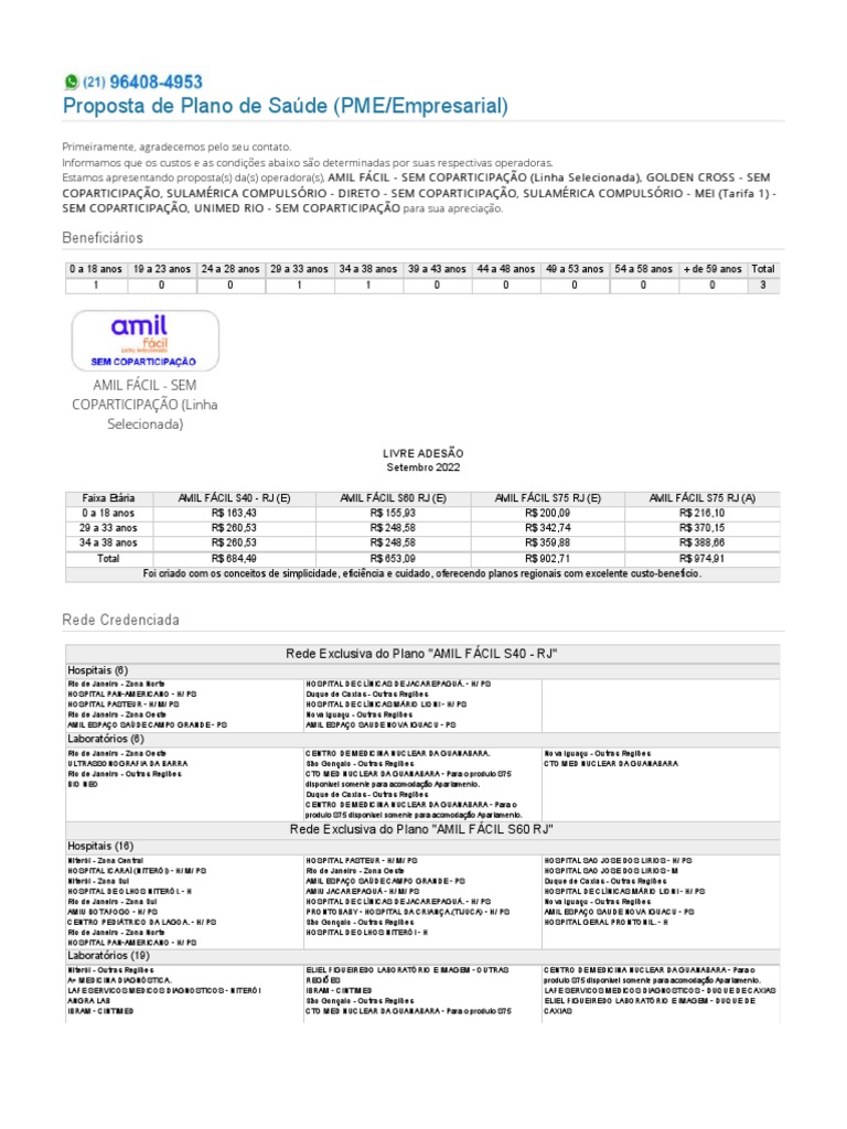 Proposta de Plano de Saúde (PME-Empresarial) - Simulador Online | PDF | Rio de Janeiro | Hospital