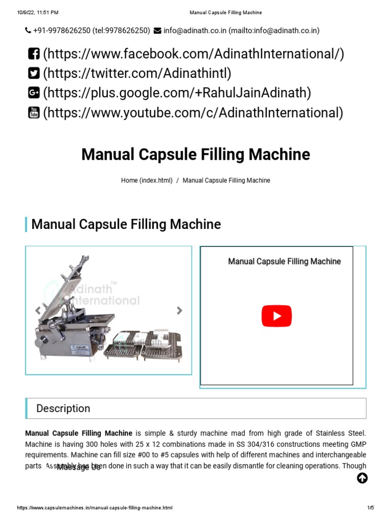 Manual Capsule Filling Machine Dimensions | PDF | Tablet (Pharmacy ...