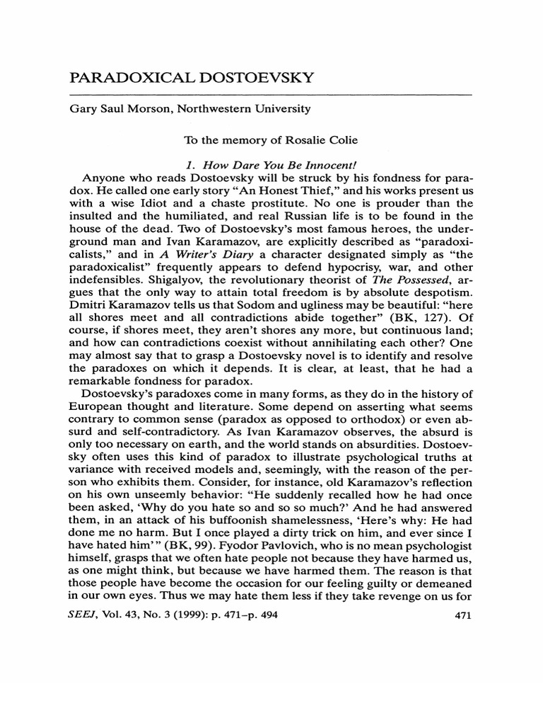 Gary Saul Morson-Paradoxical Dostoevsky | PDF