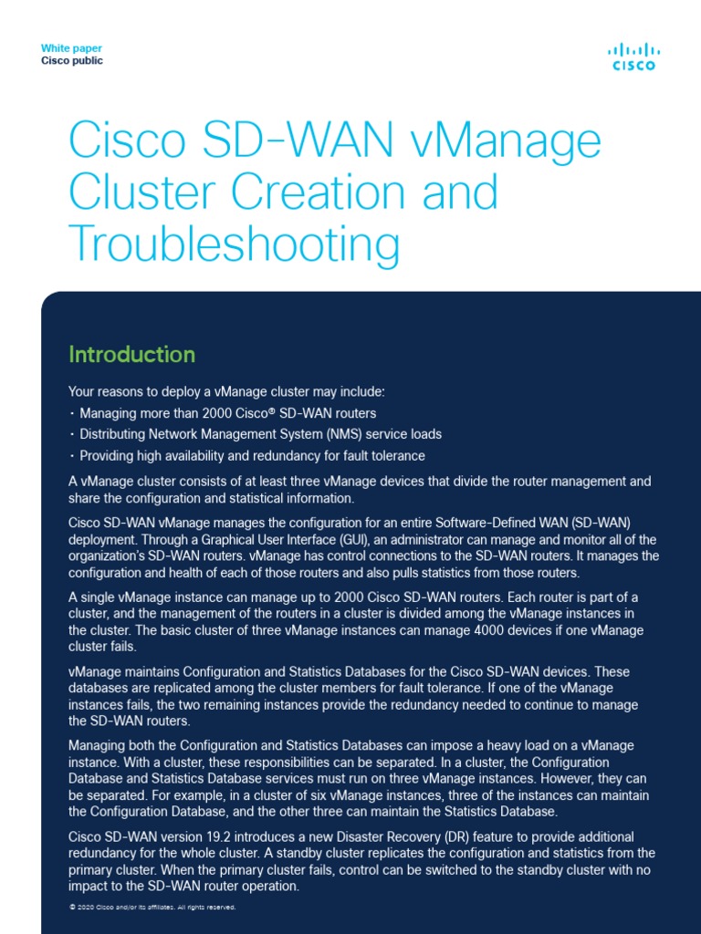 Cisco Sd-Wan Vmanage Cluster Creation and Troubleshooting | Download Free PDF | Backup ...
