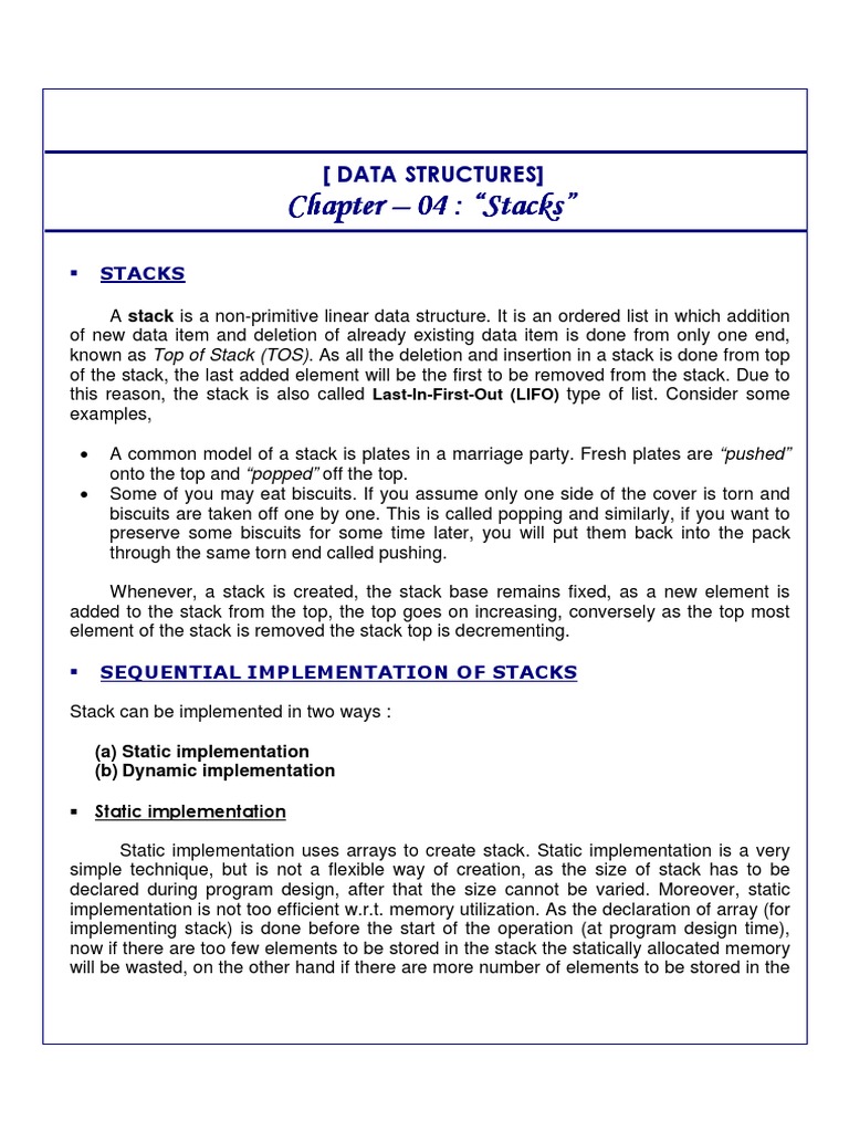 Printed Stack | PDF | Pointer (Computer Programming) | Array Data Structure