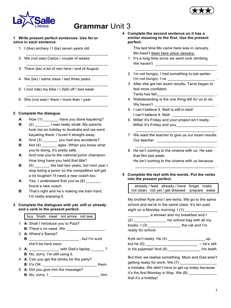 Grammar Unit 3: Since in Each Sentence | PDF