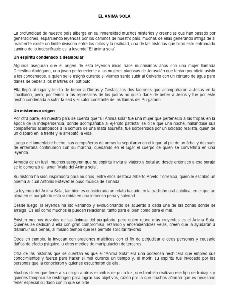 Leyenda del Ánima Sola en Venezuela | PDF | Purgatorio | Alma